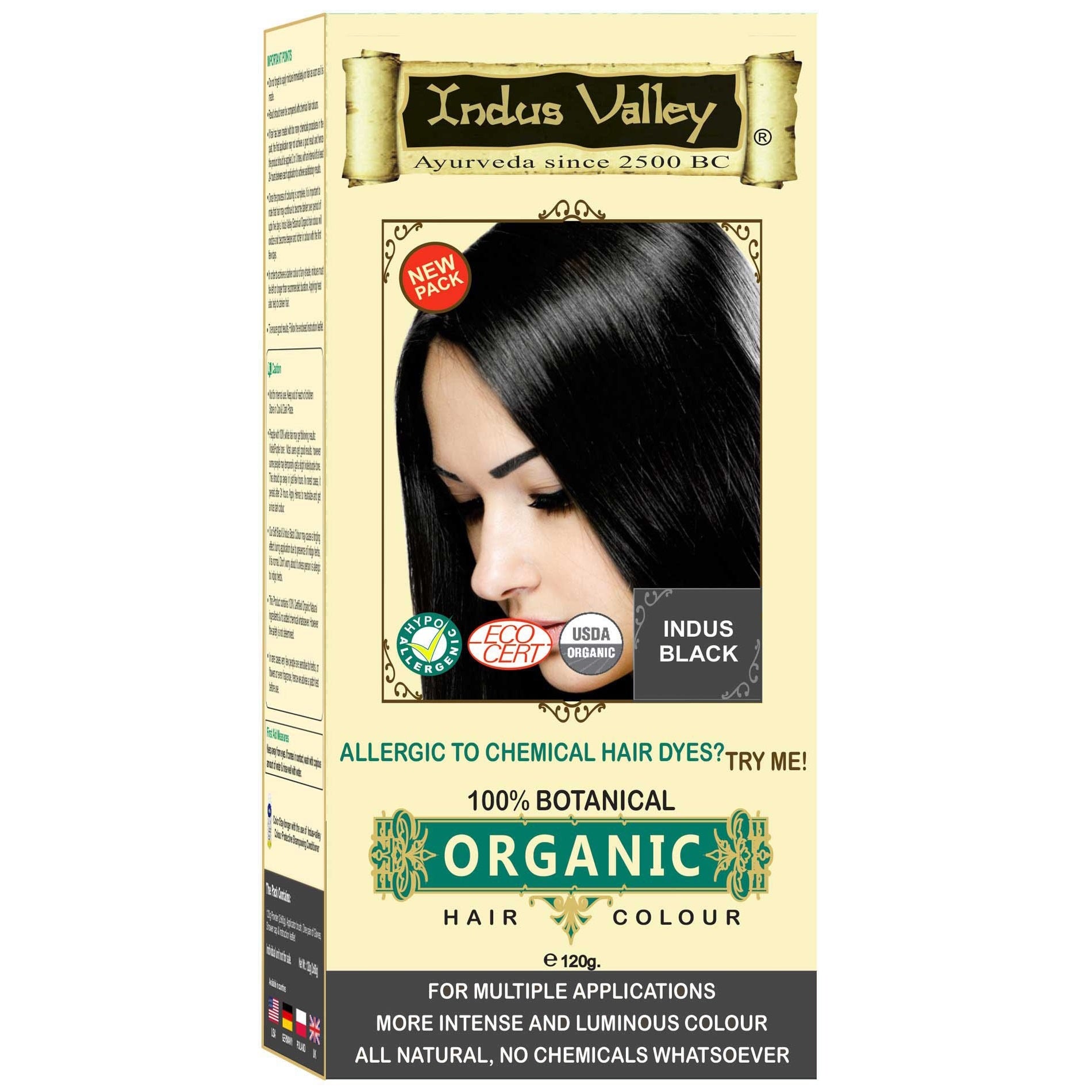 Indus Black Natural Hair Dye Color 100% Organic PPD Free By Indus Vall
